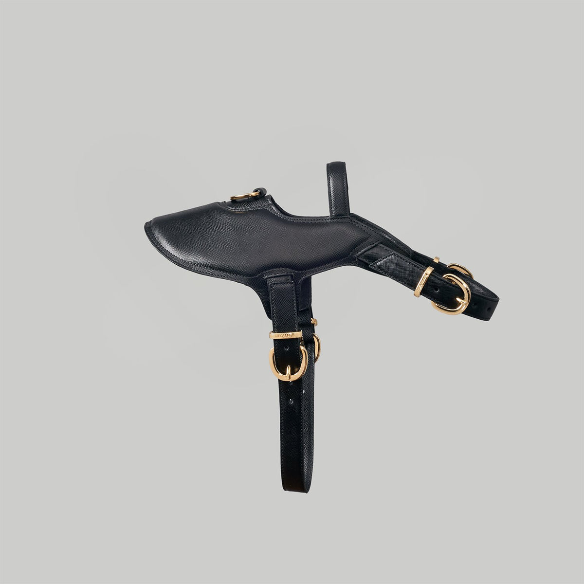 Luxury dog harness in black Saffiano leather with Gold
